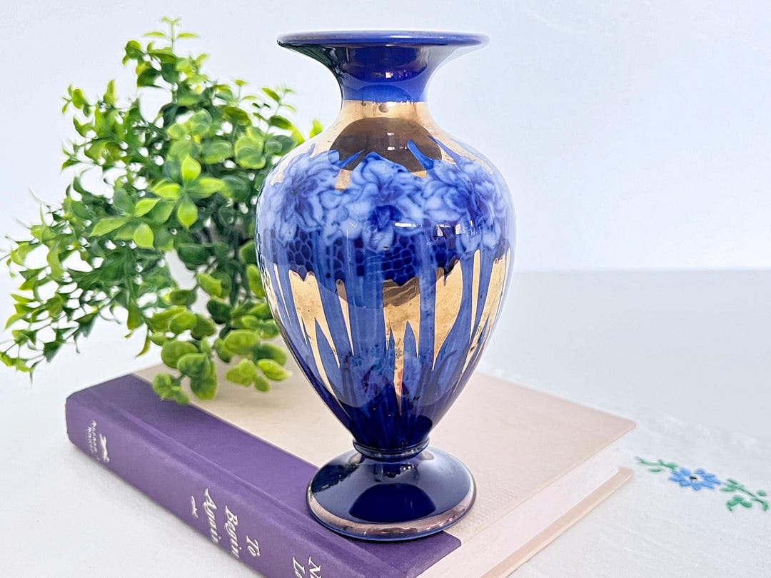RARE Art Nouveau Flow Blue Vase by Henry Alcock With Stunning Floral ...