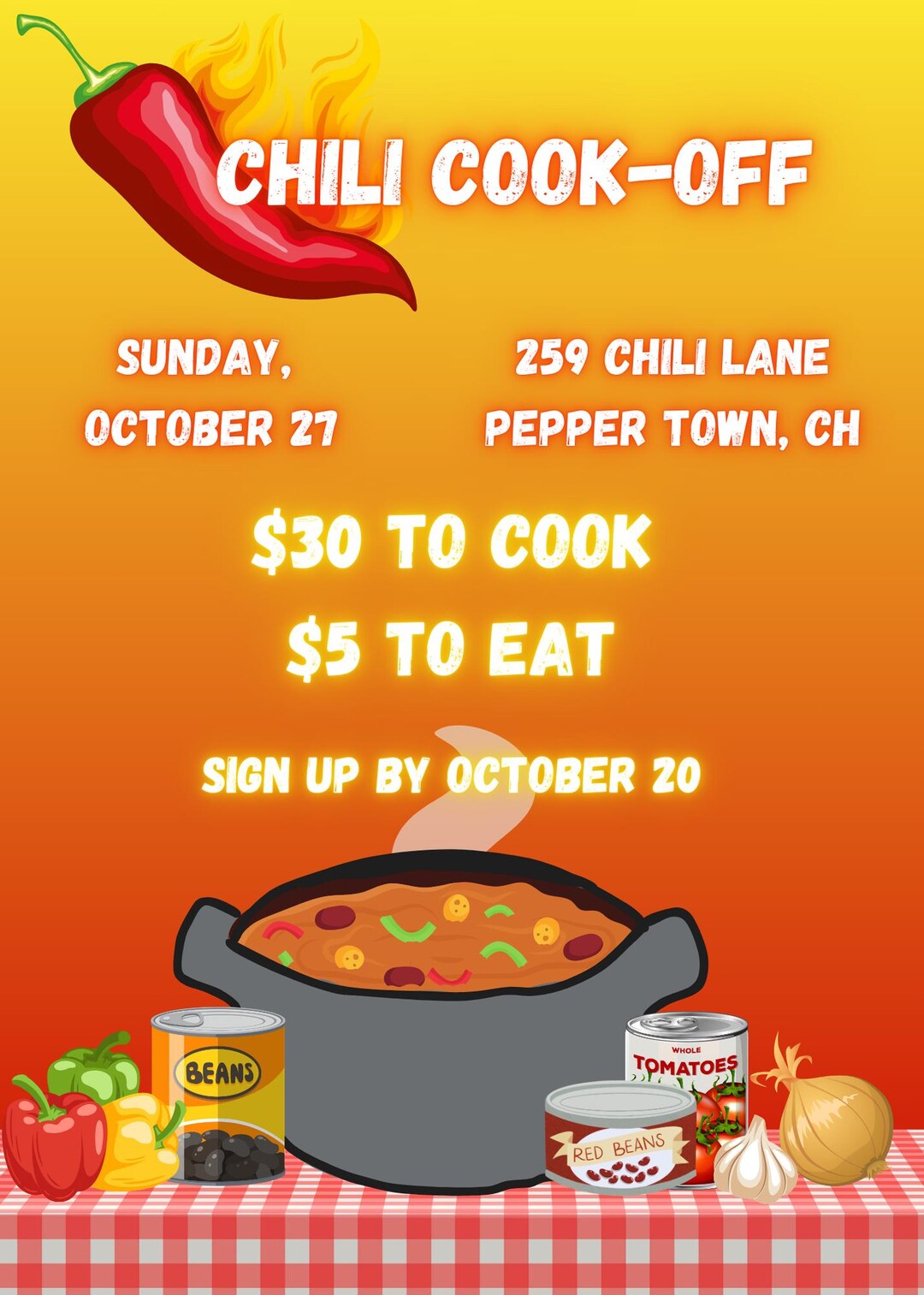 Chili Cook-off Customizable Graphic, Chili Cooking Competition Editable ...