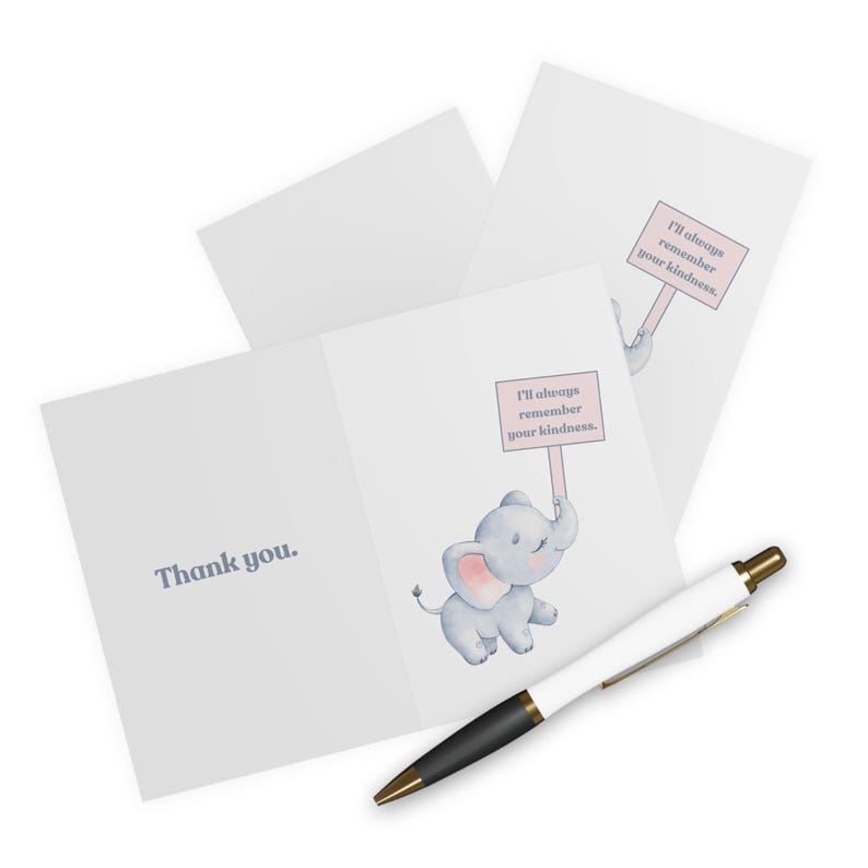 Remembering Elephant Thank You Greeting Cards Set, an Elephant Never Forgets, Appreciation and ...