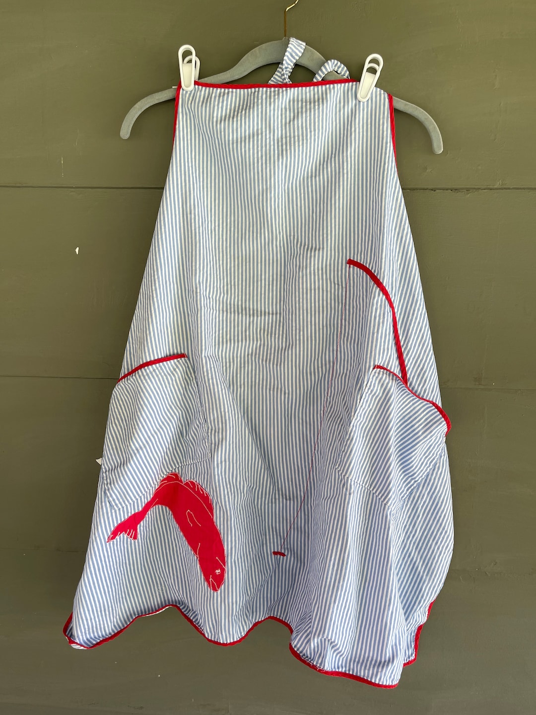 Vintage TICKING Blue Striped Full Body APRON With Red DOLPHIN - Etsy