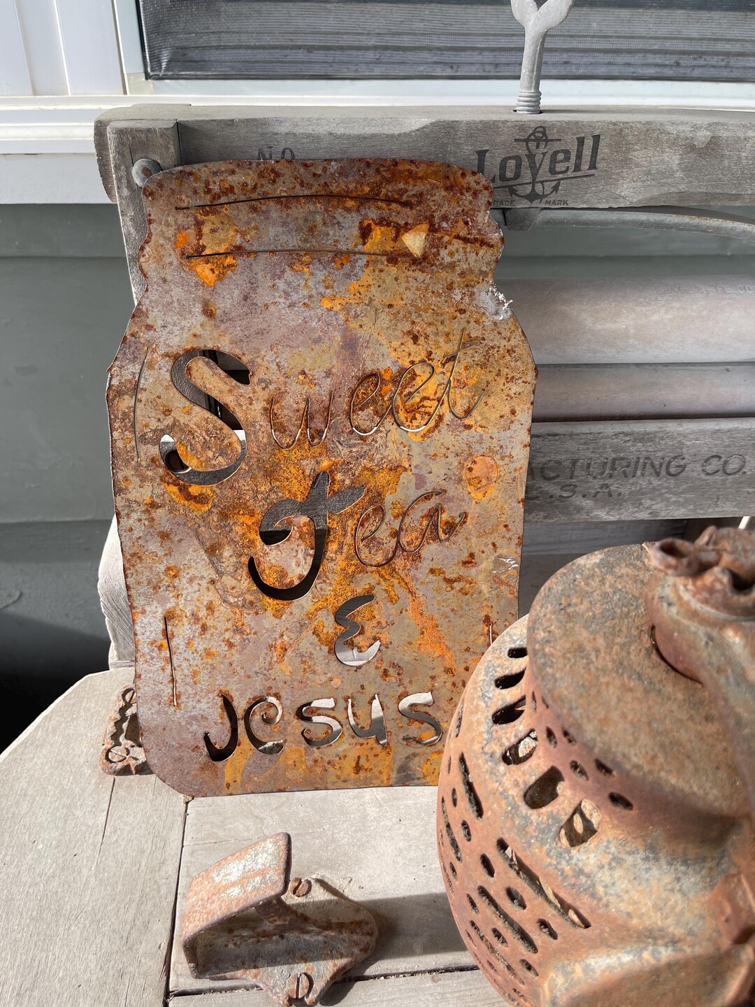 Rusty Primitive MASON JAR Sweet Tea and Jesus Cutout Sign - Etsy