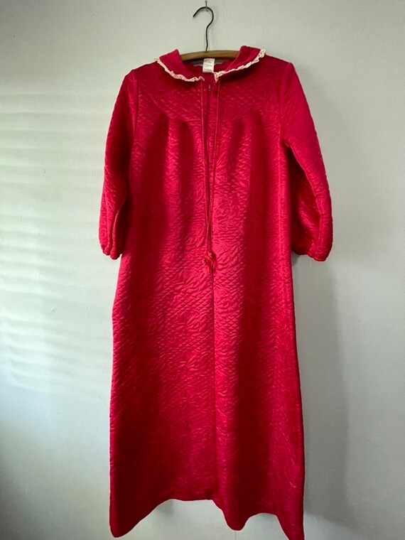 Vintage 60s Pink QUILTED Long ROBE Duster Medium - Gem