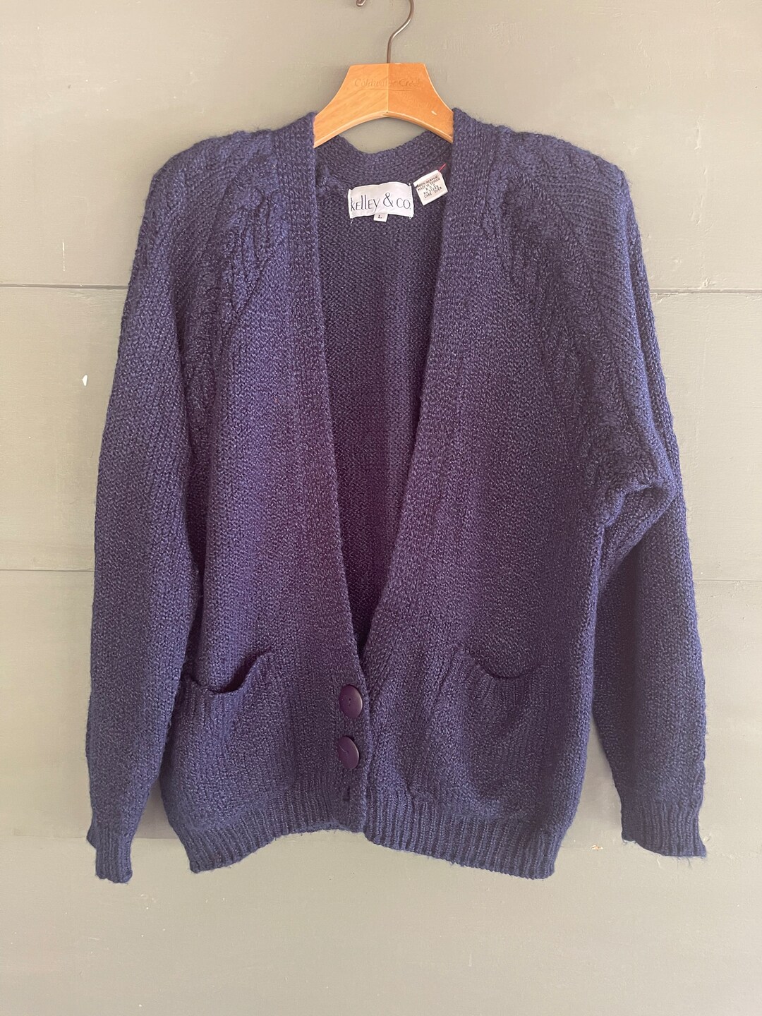 Vintage 90s NAVY Blue PREPPY Acrylic SWEATER Cardigan Top Large - Etsy