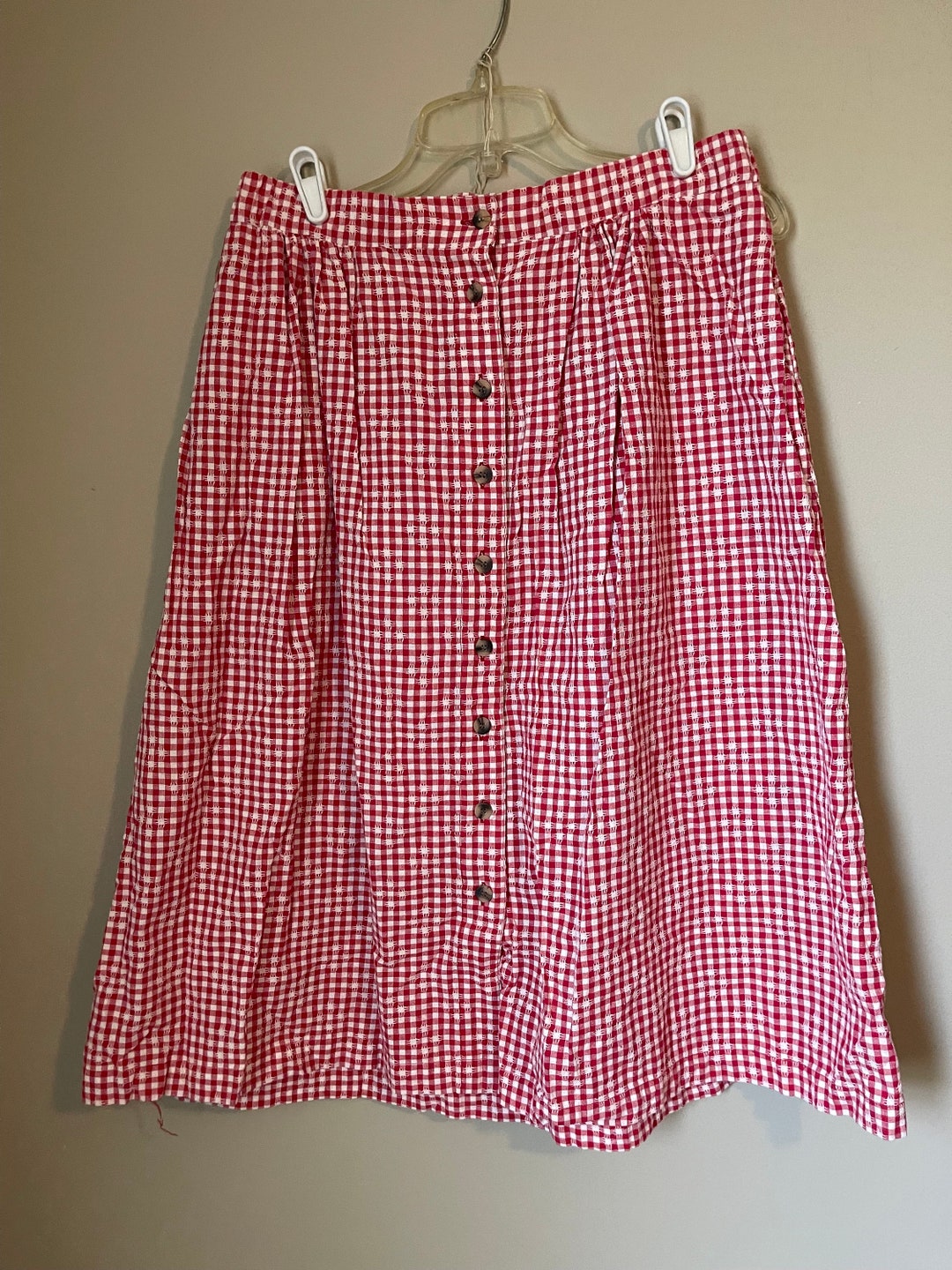 Vintage 90s Red & White CHECKERED Button up SKIRT Large - Etsy