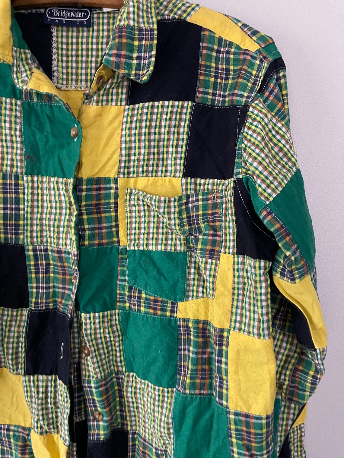 Vintage 90s PLAID PATCHWORK Button up SHIRT Top Sm to Med - Etsy