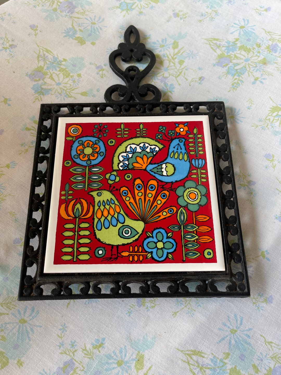 Vintage COLORFUL Trivet With BIRDS - Etsy