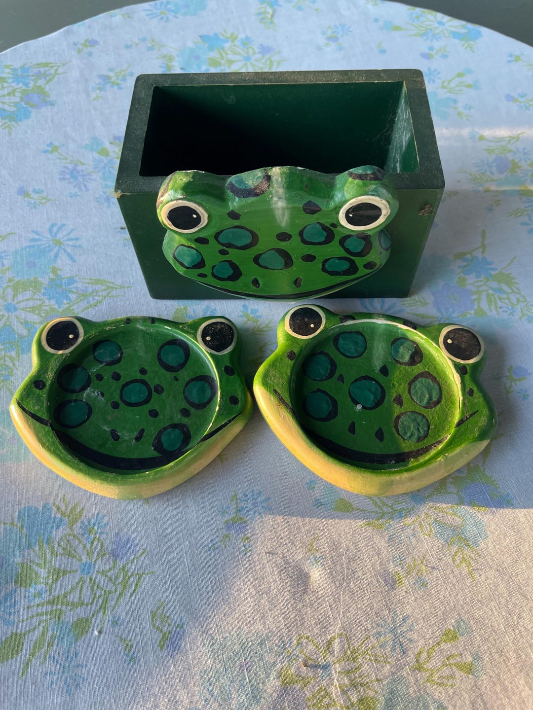 CUTE Vintage FROG Coasters With Matching Box FROG Figurines ...