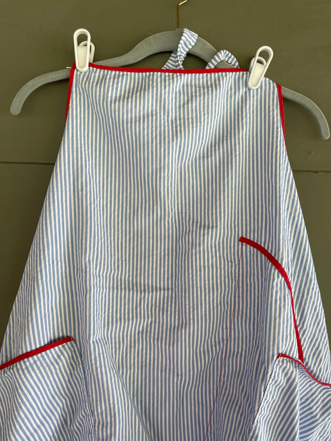 Vintage TICKING Blue Striped Full Body APRON With Red DOLPHIN - Etsy