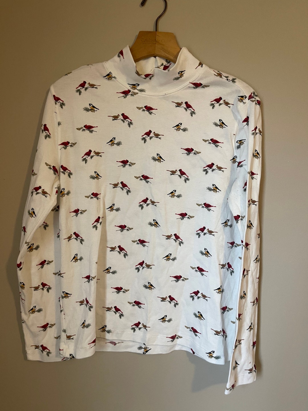 Vintage Mock Neck TOP With BIRDS Small to Medium - Etsy