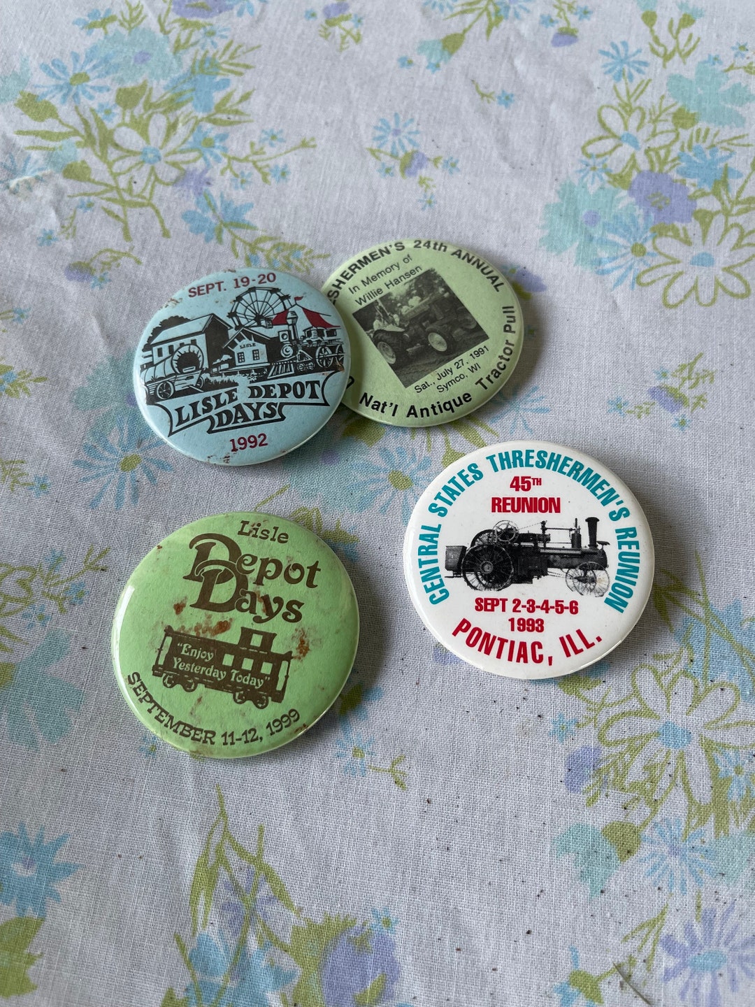 Vintage Lot of 4 PINBACK BUTTON Badges Advertising Lisle Depot Days ...