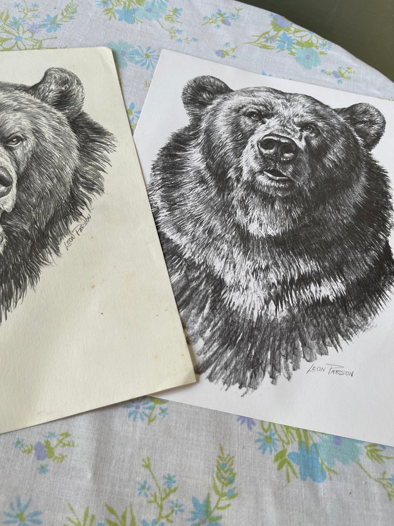Vintage Lot of Two BEAR Art Prints LEON PARSONS - Etsy