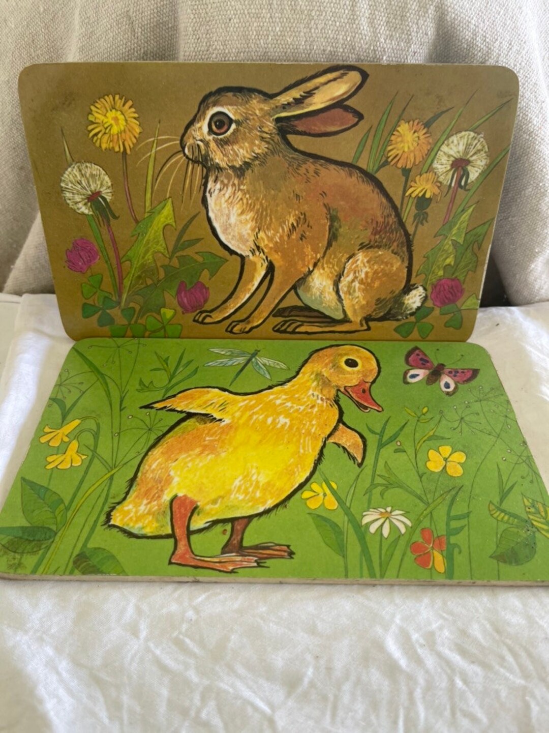 Vintage LOT of 2 TRIVETS With Duckling and Rabbit - Etsy
