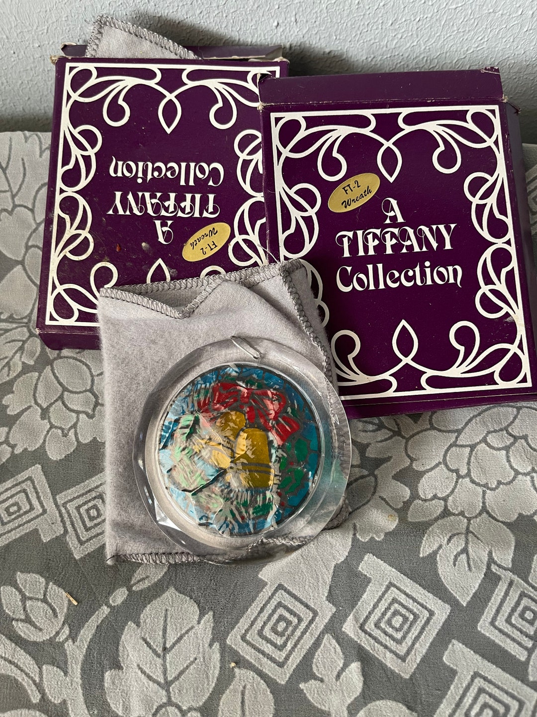 Vintage CHRISTMAS Tiffany Collection LOT of 2 WREATH Ornament With ...