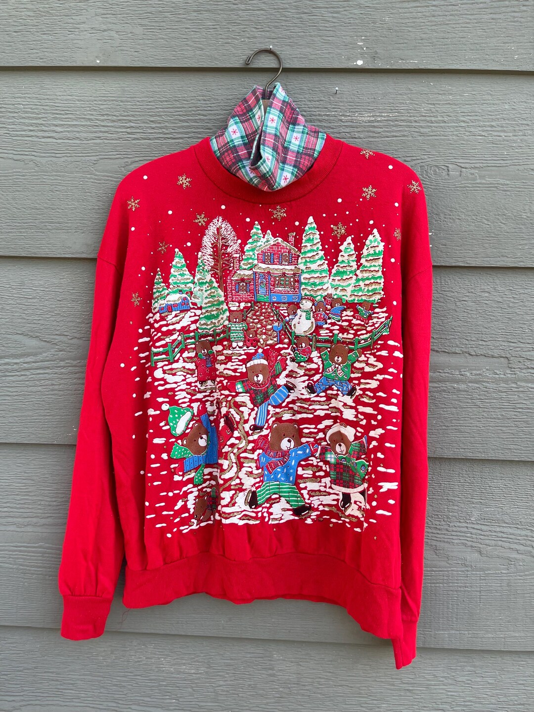 Vintage CHRISTMAS Tacky BEAR Bling SWEATSHIRT Top Ugly Christmas Party ...