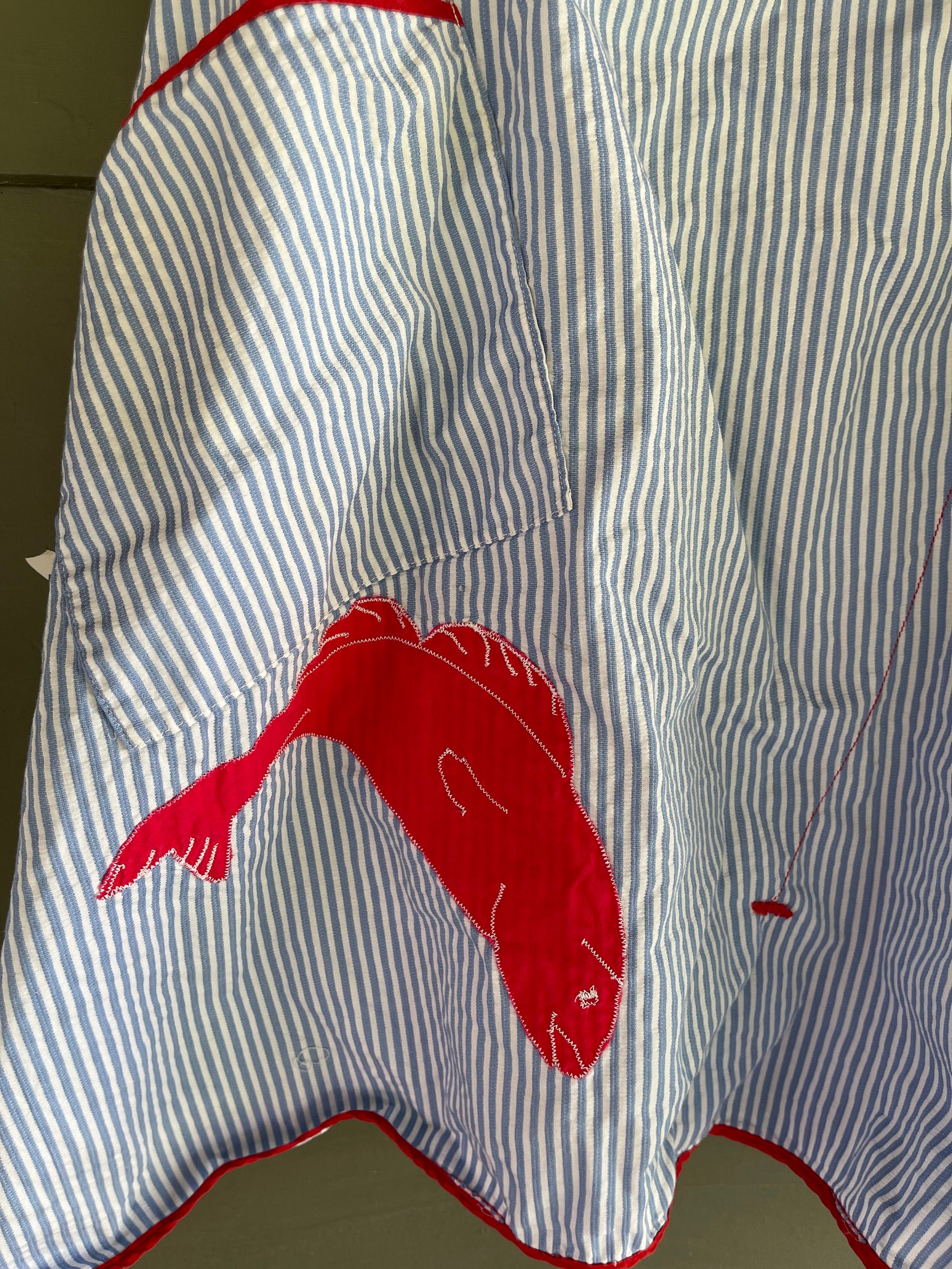 Vintage TICKING Blue Striped Full Body APRON With Red DOLPHIN - Etsy