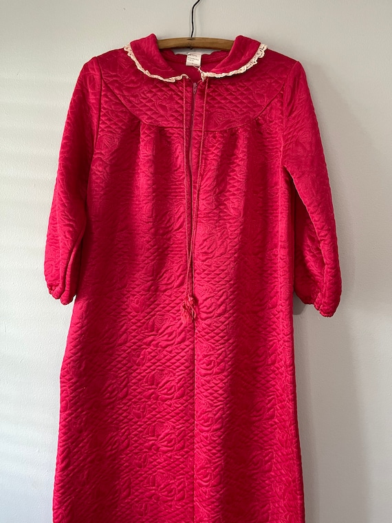 Vintage 60s Pink QUILTED Long ROBE Duster Medium - Gem