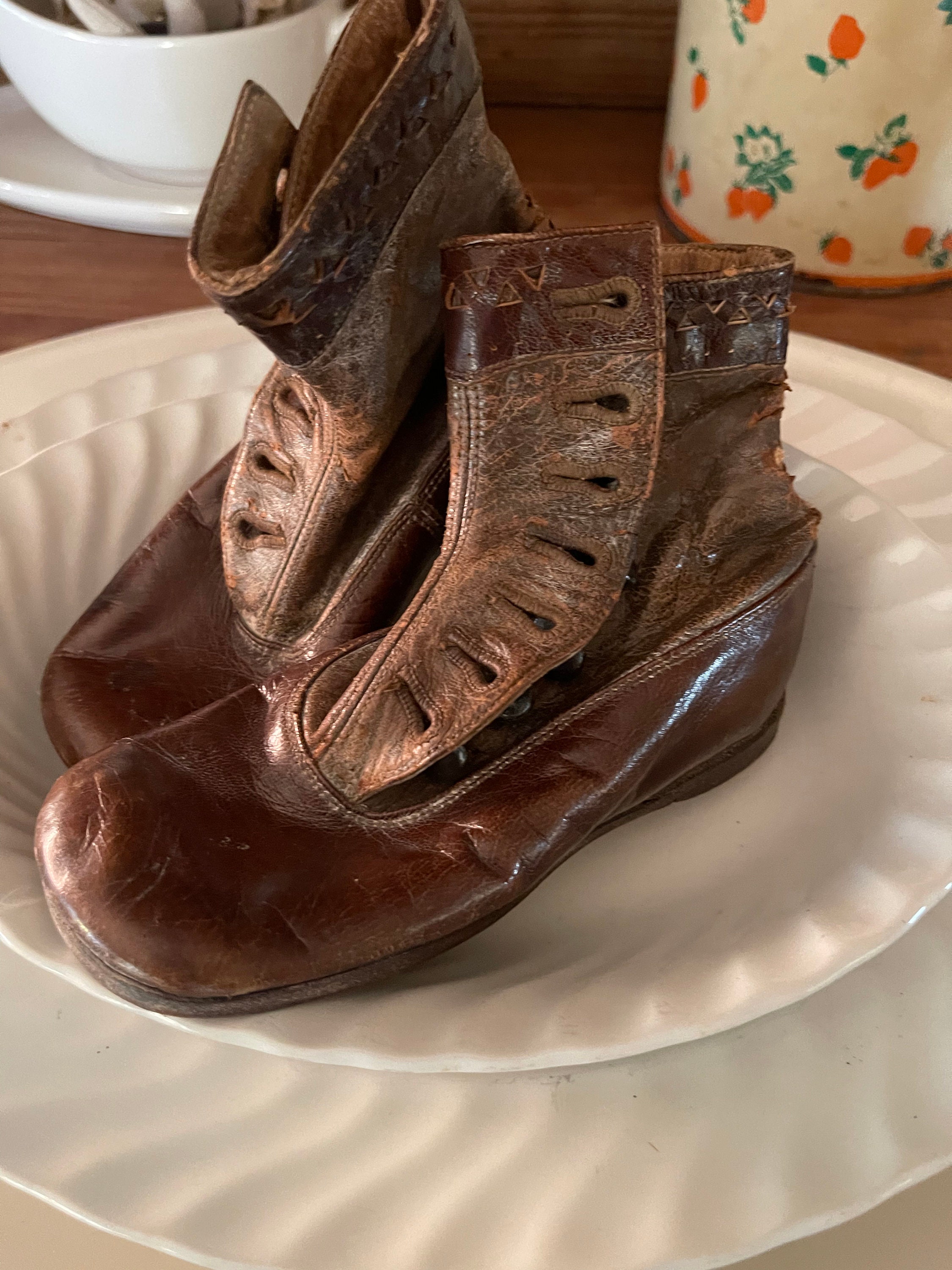 Vintage 1900s VICTORIAN Edwardian LEATHER Kids Boots Shoes - Etsy