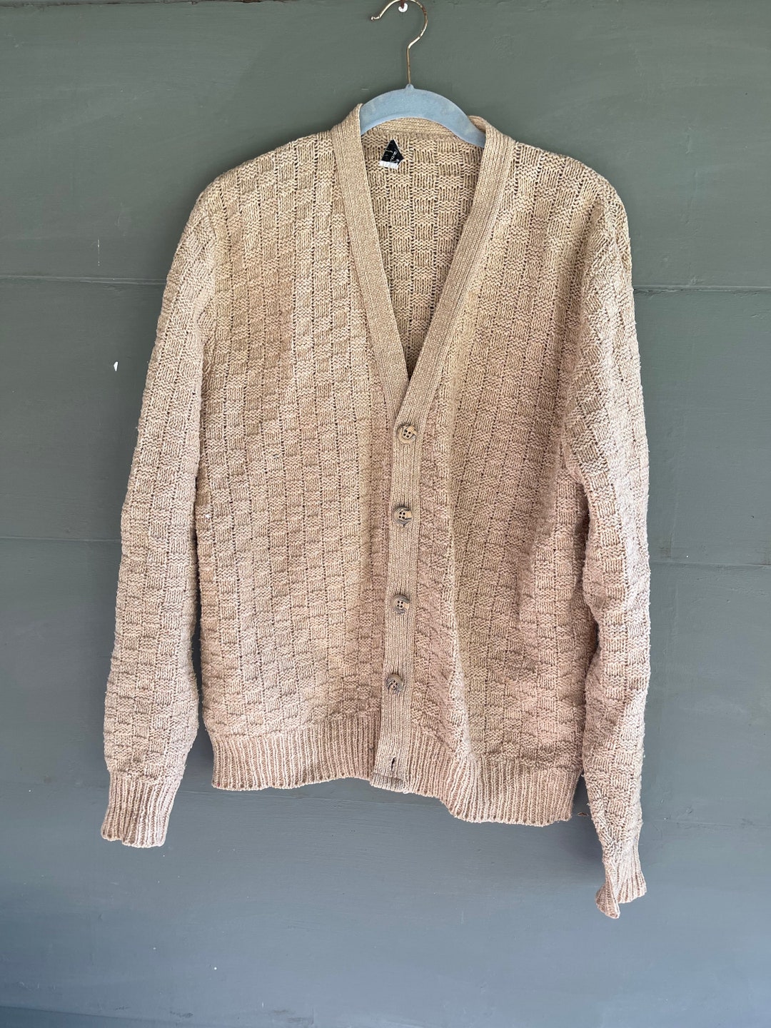 MENS Vintage GRANDPA Preppy Tan SWEATER Cardigan Med to Large - Etsy