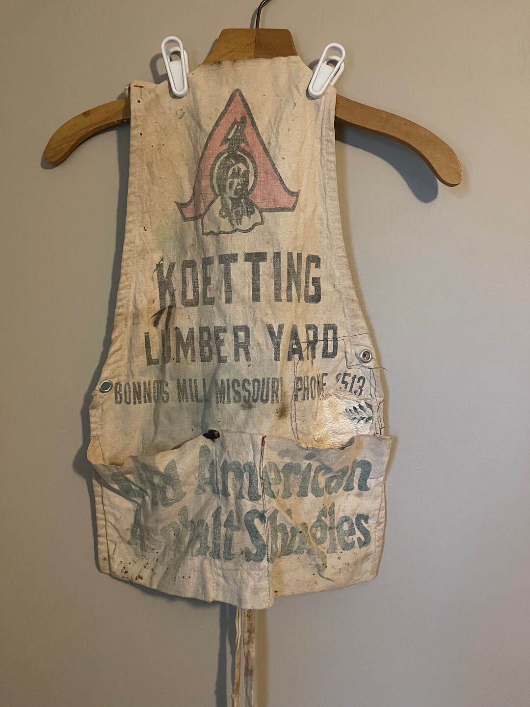 Vintage ADVERTISING Lumber APRON Koetting Lumber Yard ASPHALT Supplies ...
