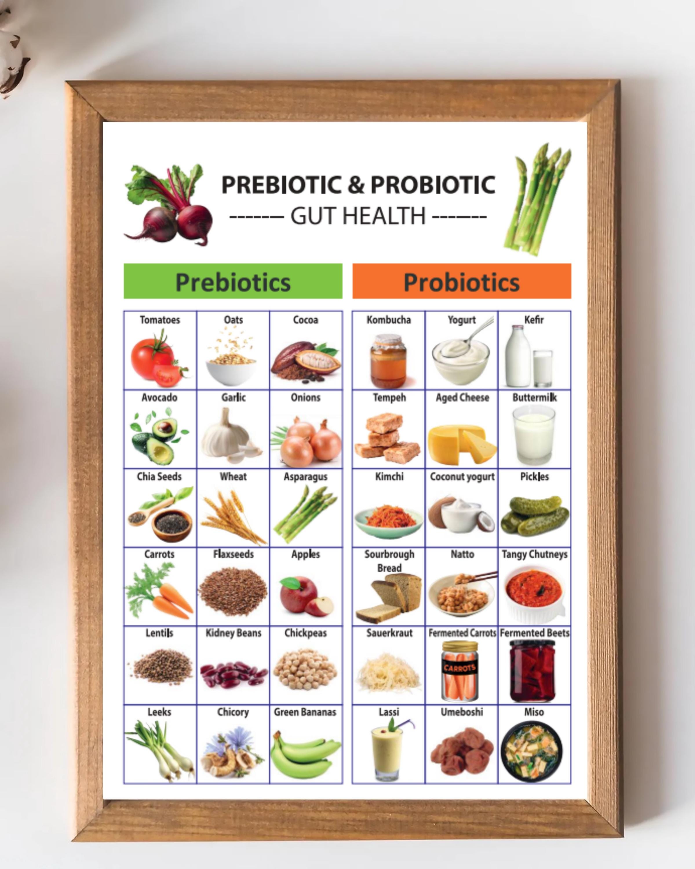 Prebiotic and Probiotic Food Chart, Gut Microbiome Food List, Gut ...