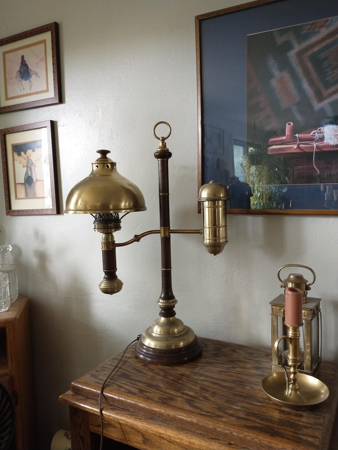Victorian Brass/wood Gas Student/lawyer Lamp - Etsy