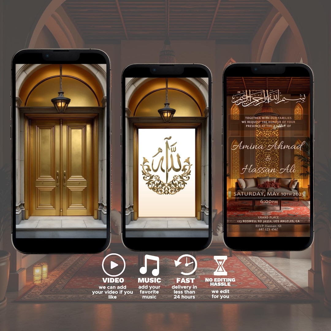 Digital Muslim Wedding Invitation Video: Animated Nikah Evite - Etsy