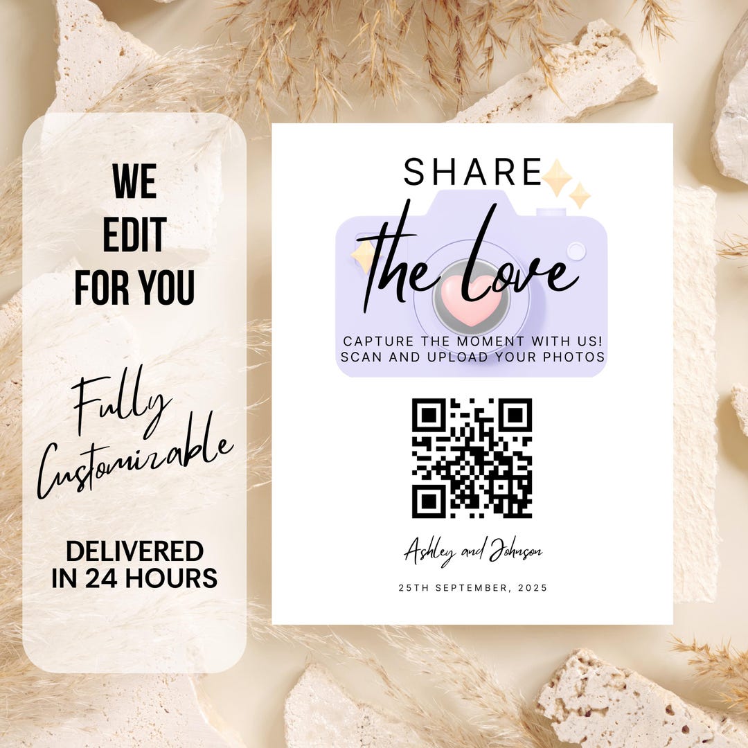 Custom Wedding Photo Sharing Sign: "share the Love" QR Code (printable ...