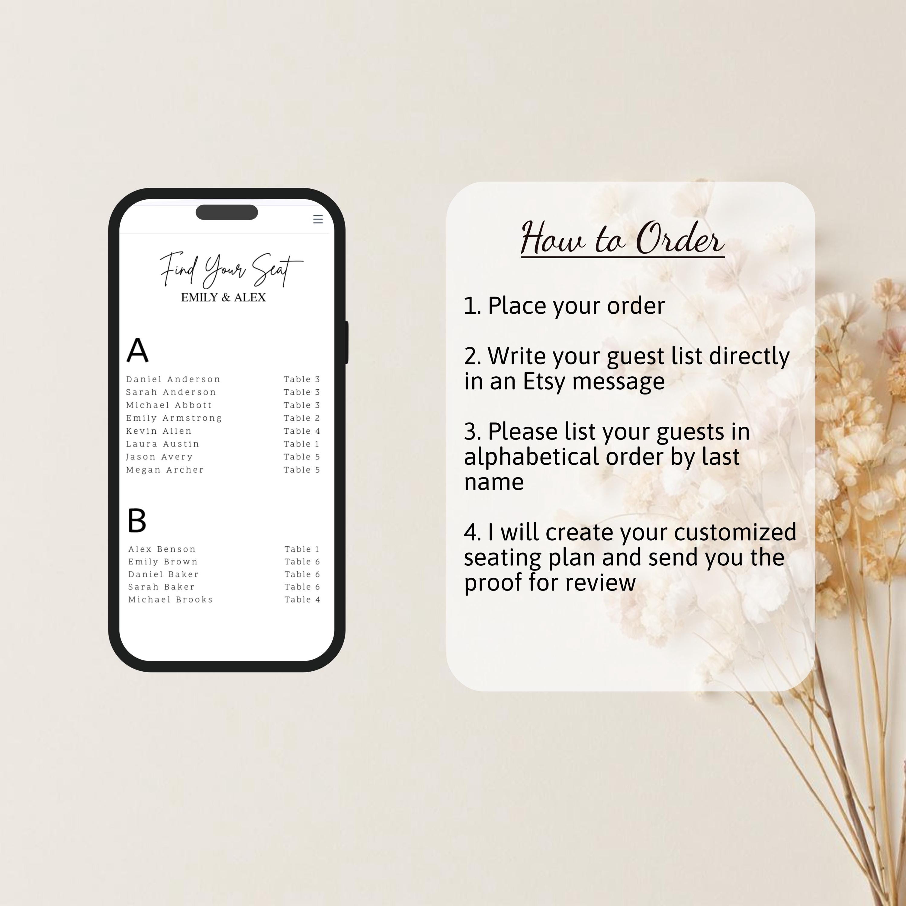Digital Seating Chart With QR Code Sign, Wedding Alphabetical Table ...