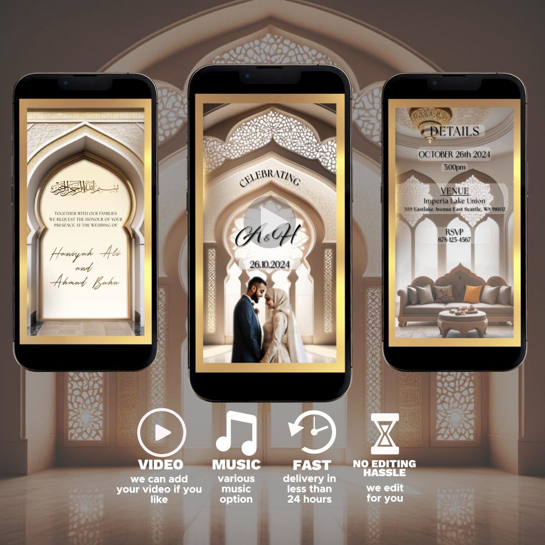 Gold Muslim Wedding Video Invitation: Animated Nikkah Walima Invite ...