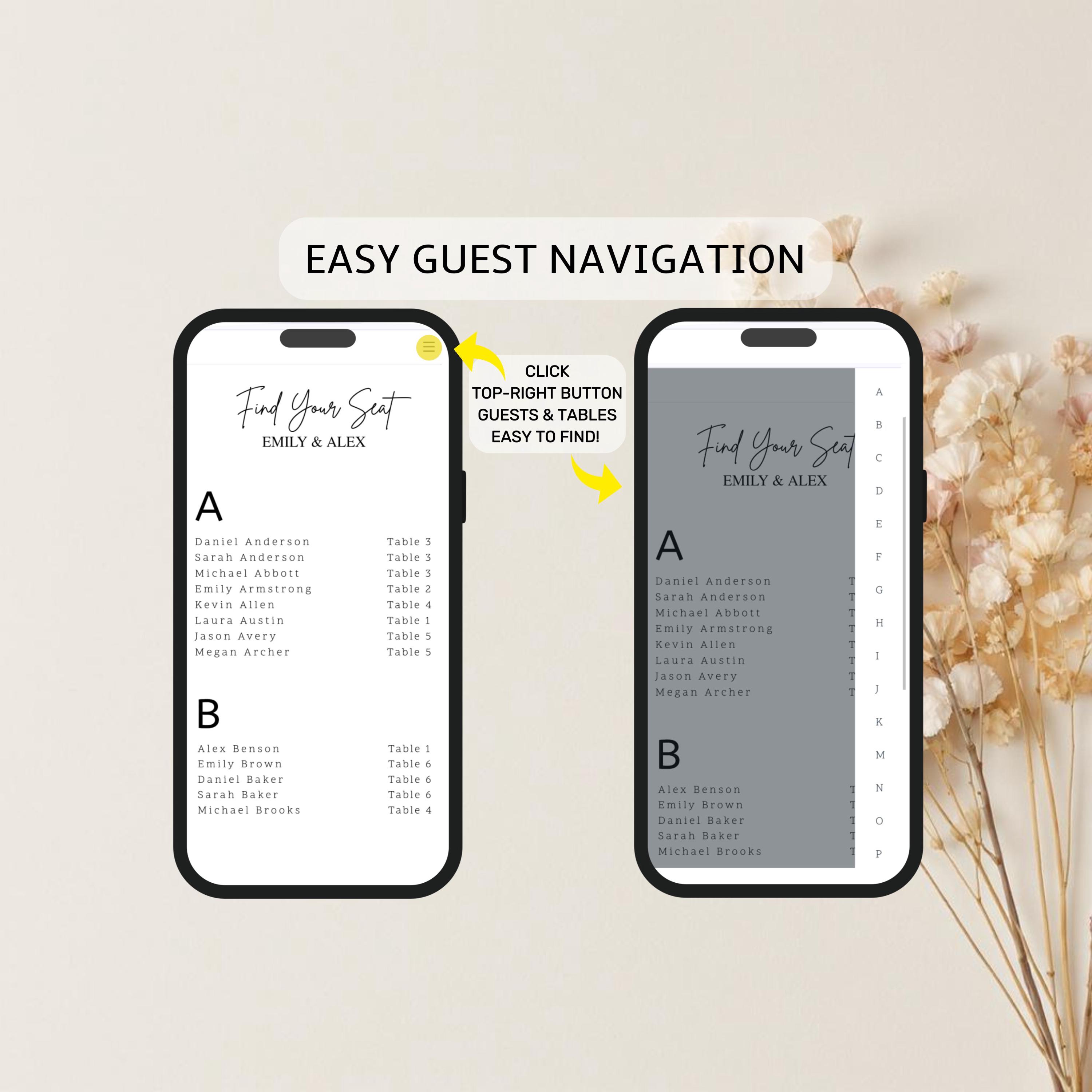 Digital Seating Chart With QR Code Sign, Wedding Alphabetical Table ...
