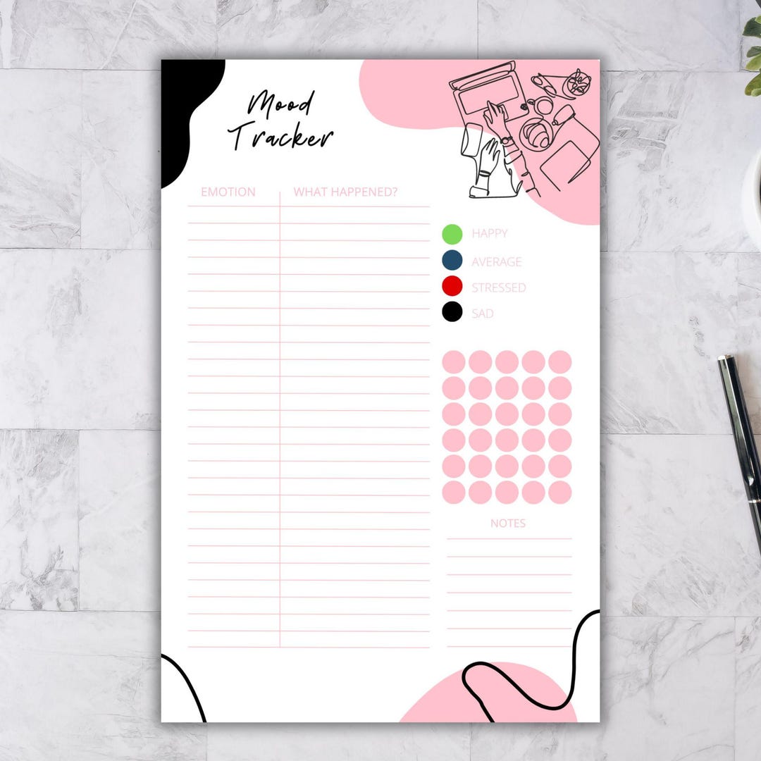 Simple Mood Tracker Printable, Daily Mood Journal, Emotion Tracker ...