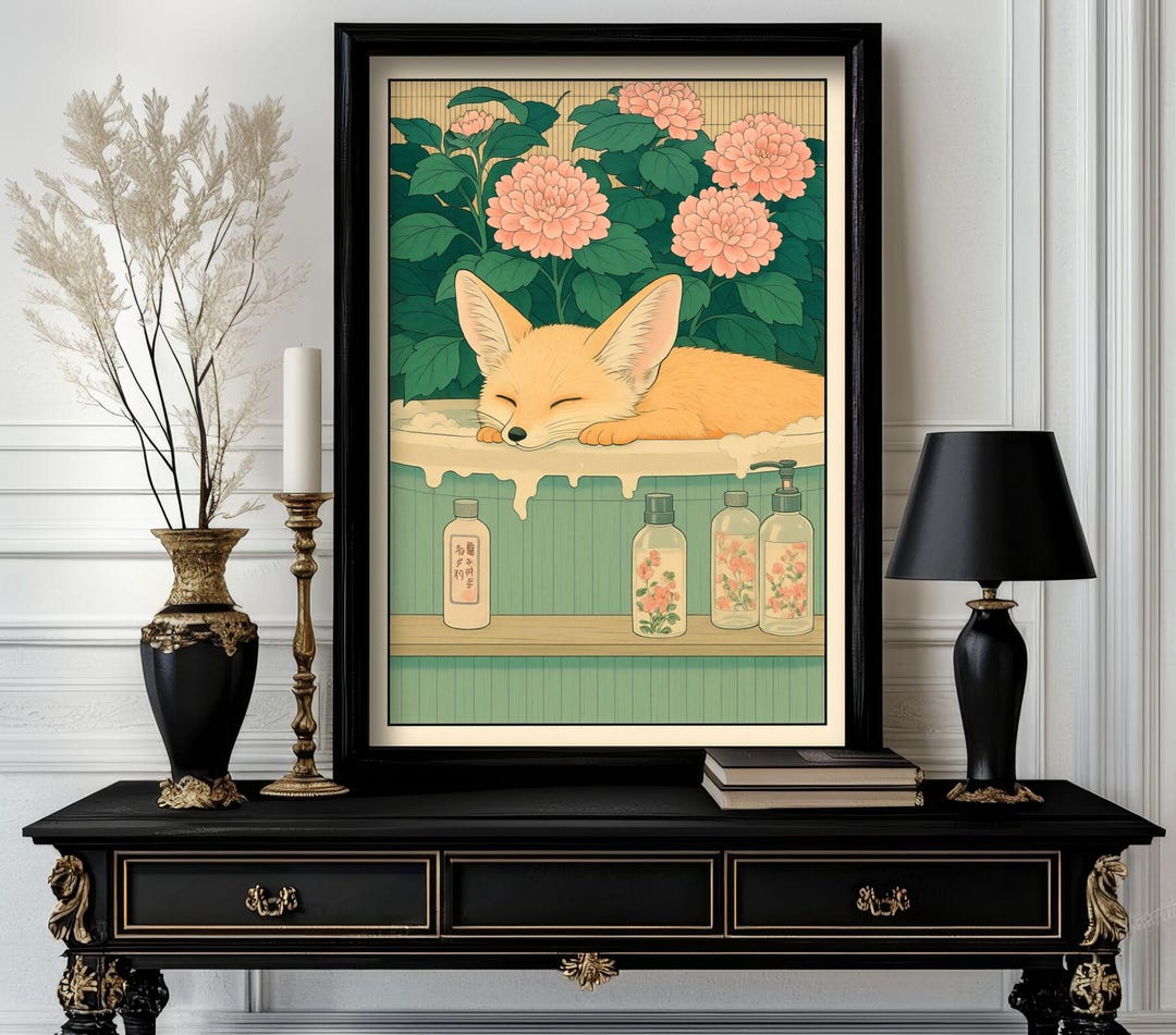 Funny Japanese Cute Fennec Fox Animal Wall Art — Cute Ukiyo-e Style ...