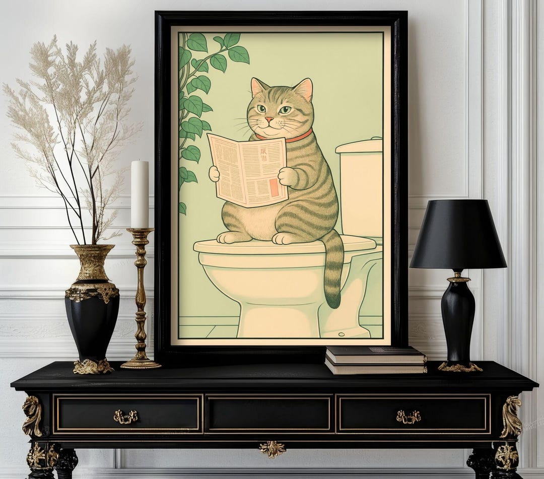 Funny Japanese Animal Tabby Cat Wall Art — Cute Ukiyo-e Style Print for ...