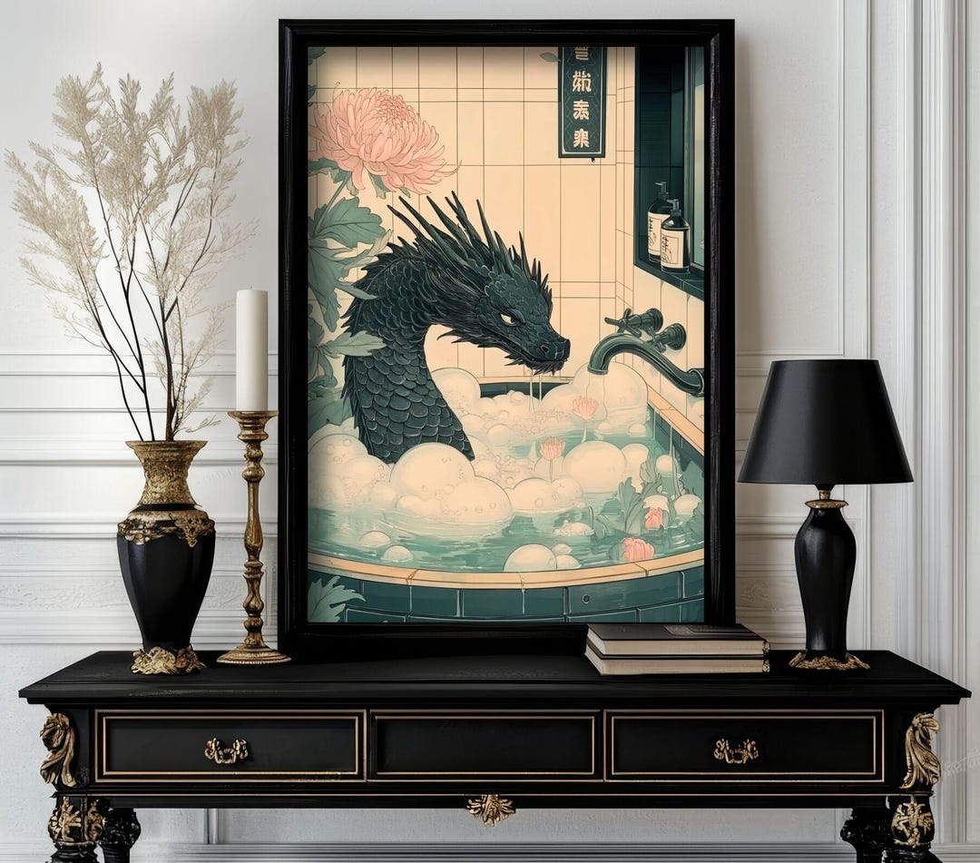 Funny Japanese Animal Dragon Wall Art — Cute Ukiyo-e Style Print for ...