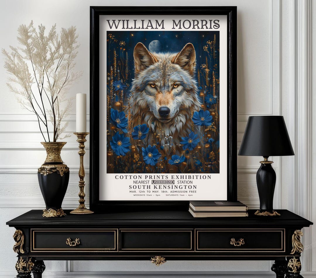 William Morris Wolf, Moon Print, William Morris Exhibition Print, High ...