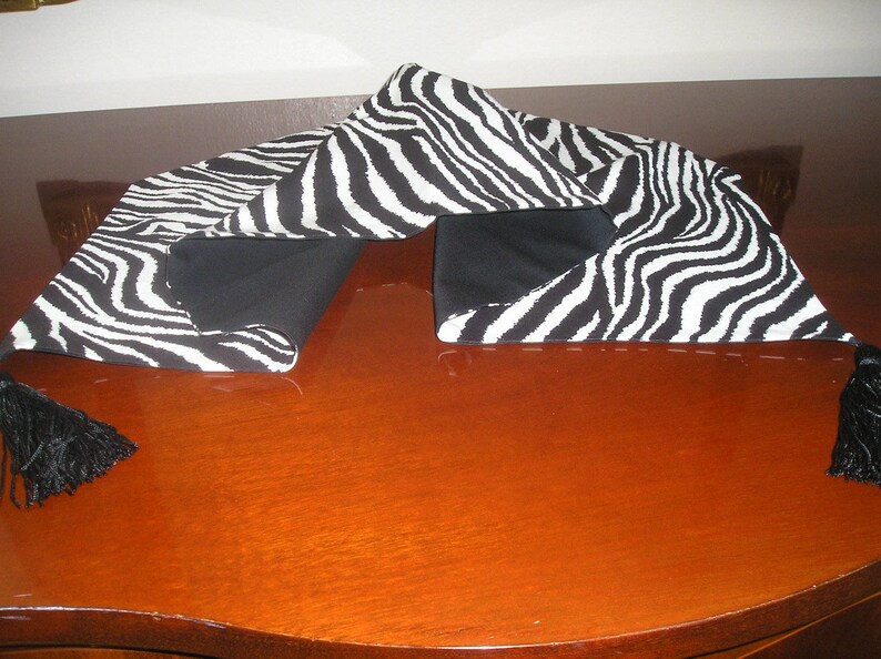 Black and White Zebra Animal Print Wildlife Cotton Table Runner Backed ...
