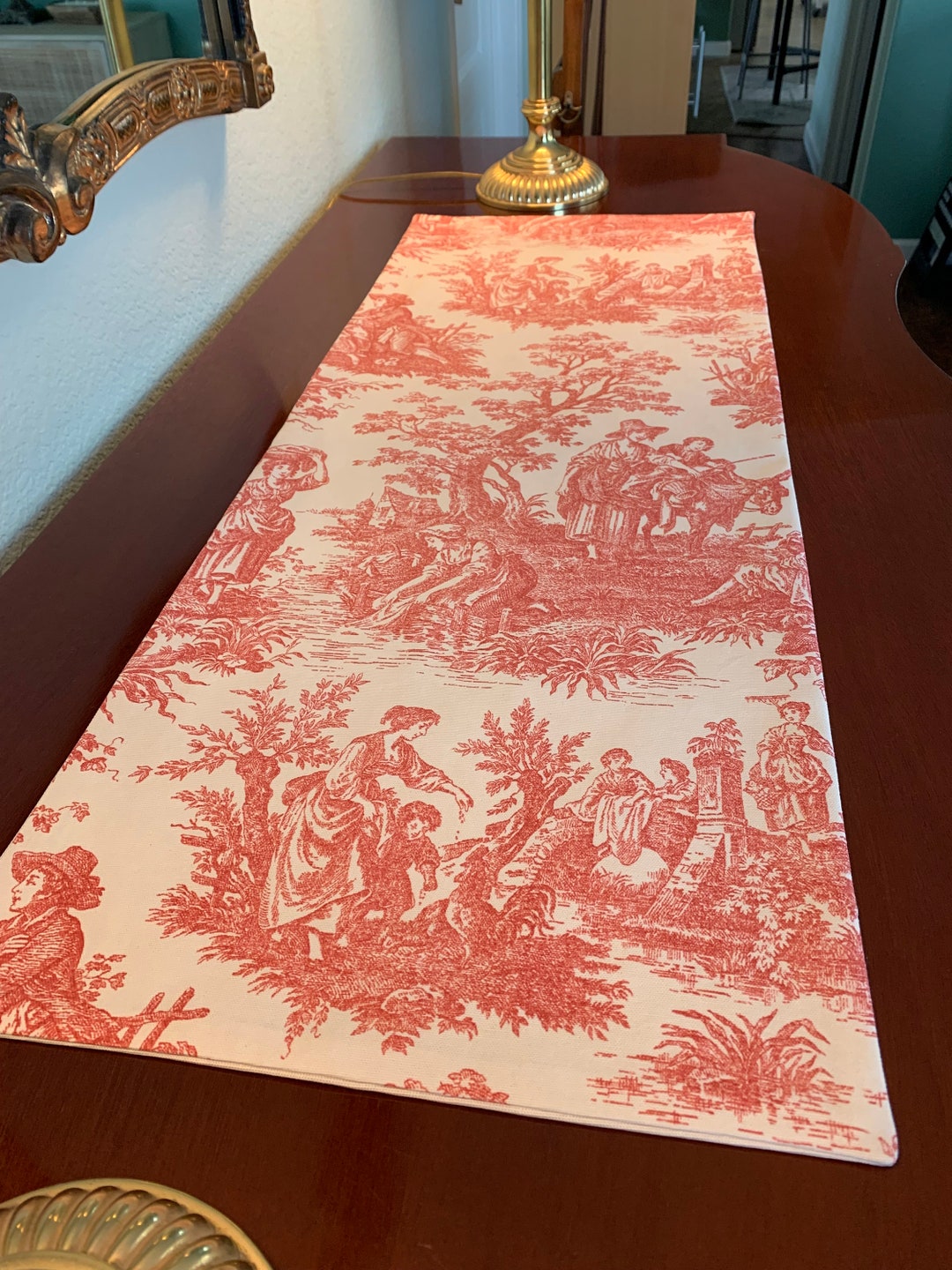 Waverly "county Life", Raspberry and Cream Toile Cotton, French Country Home Decor, Shabby Chic ...