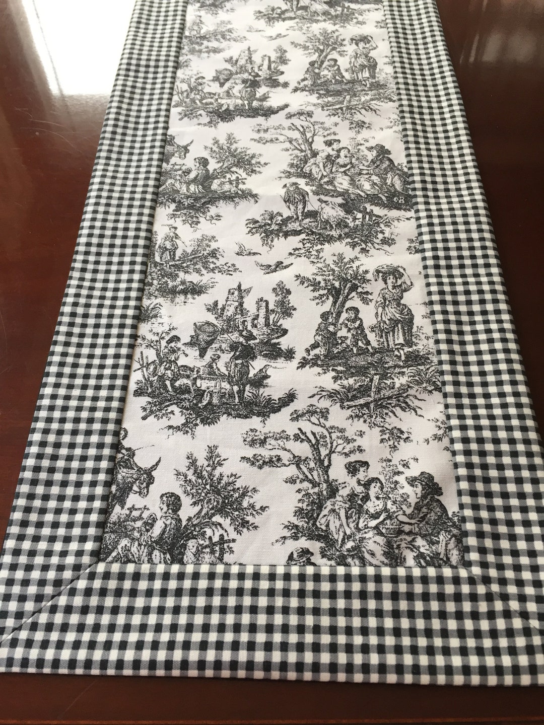 Waverly Rustic Noir, Black and off White Toile Bordered With Check ...