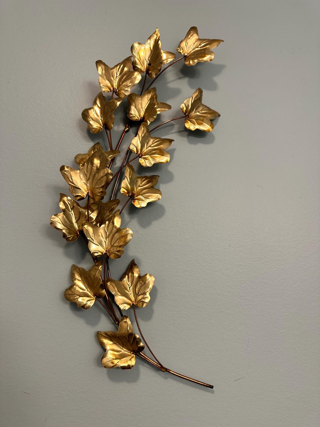 Set of 2 Vintage Brass Ivy Wall Art - Gold-toned Metal Leaf Decor - Etsy