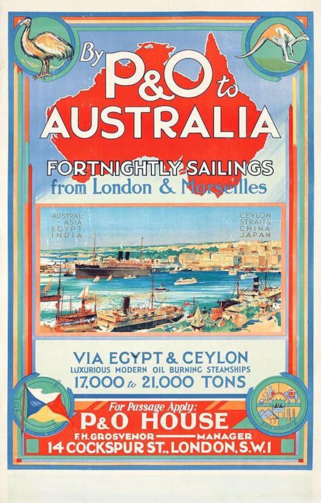 Vintage P and O Cruise to Australia via Egypt and Ceylon Poster Print ...