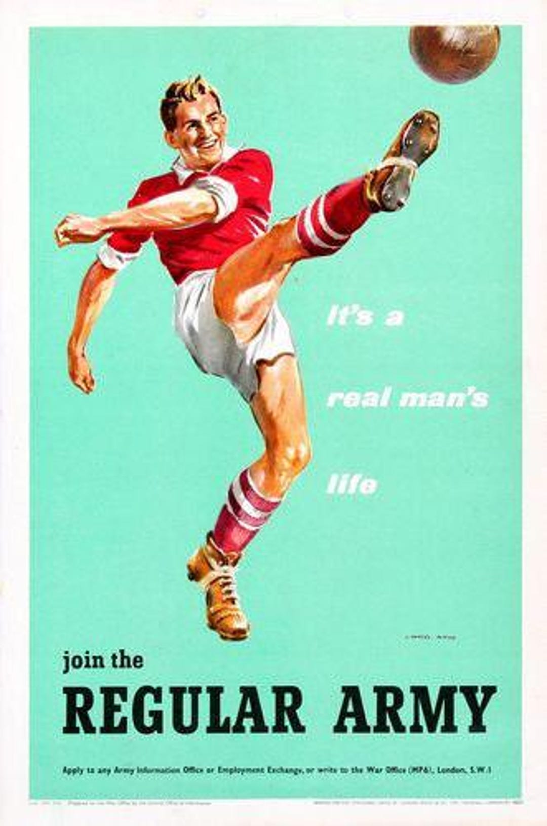 Vintage British Join the Regular Army Football Recruitment Poster A3/a4 ...