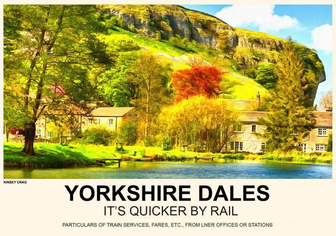 Vintage Style Railway Poster Yorkshire Dales Kinsey Crag A4/a3/a2 Print ...