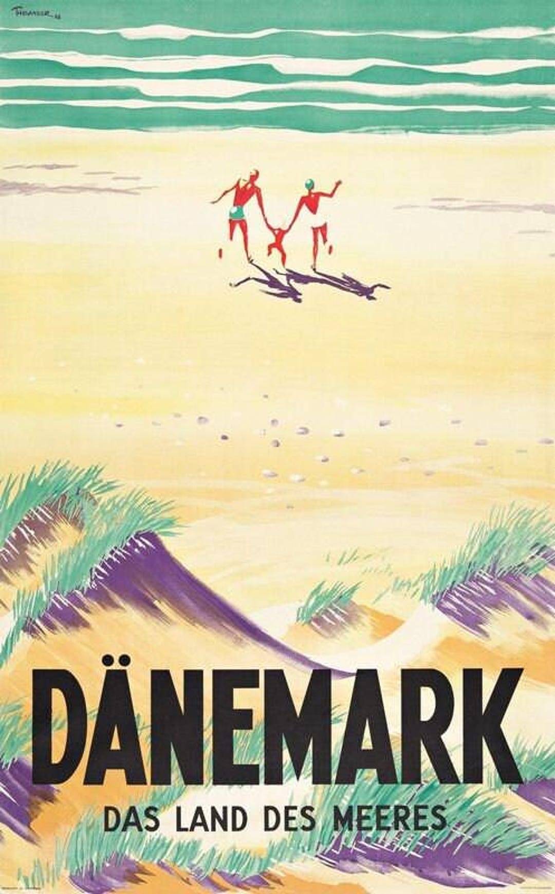 Vintage Denmark Beaches Tourism Poster Print A3/a4 - Etsy