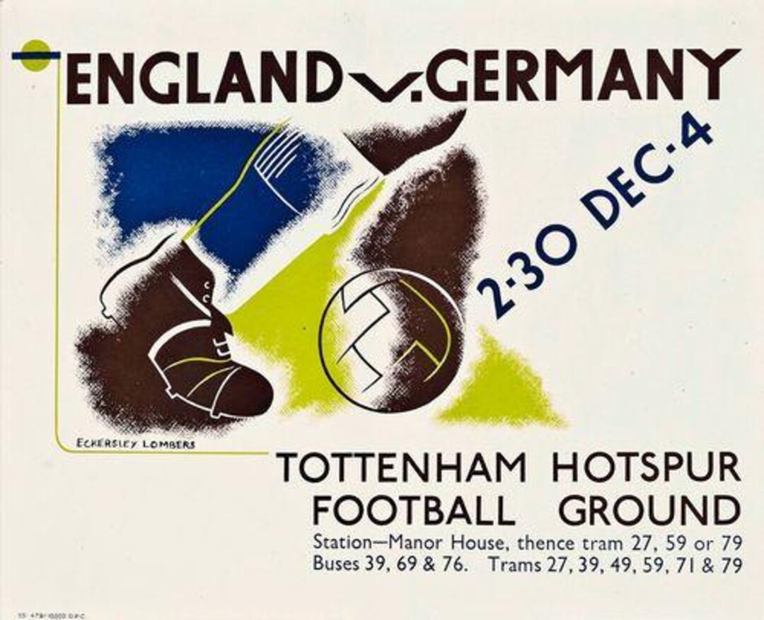 Vintage 1935 England Vs Germany at White Hart Lane Poster Reprint A3/a4 ...