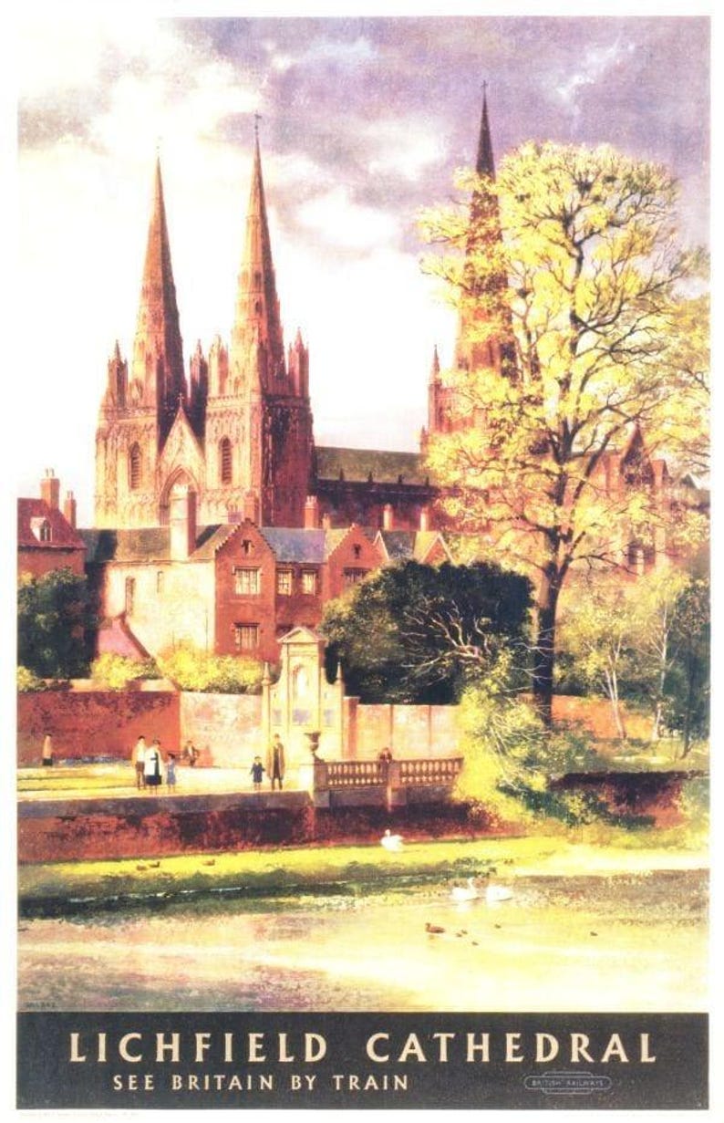 Vintage British Rail Lichfield Cathedral Railway Poster A4/a3/a2/a1 ...