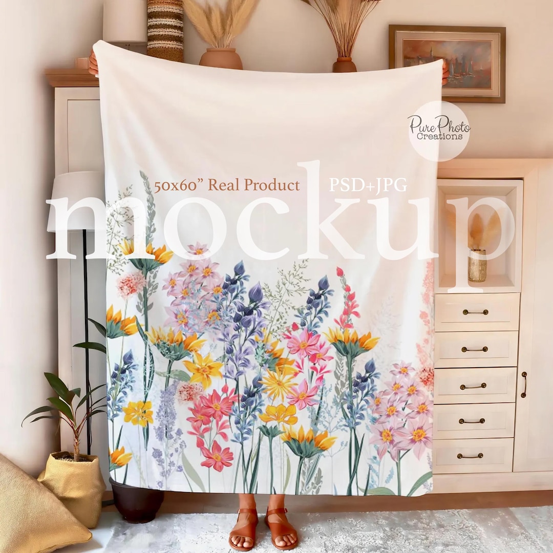 Blanket Mockup Hands Holding 50x60" Real Product, Smart Object Drag and ...