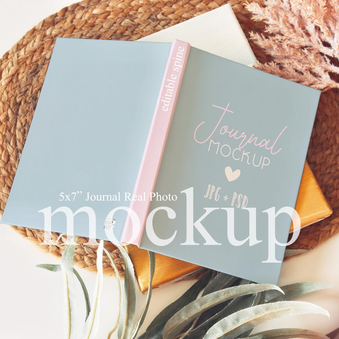 Open Hardcover Journal MOCKUP, Editable Binding Spine Notebook Mockup ...
