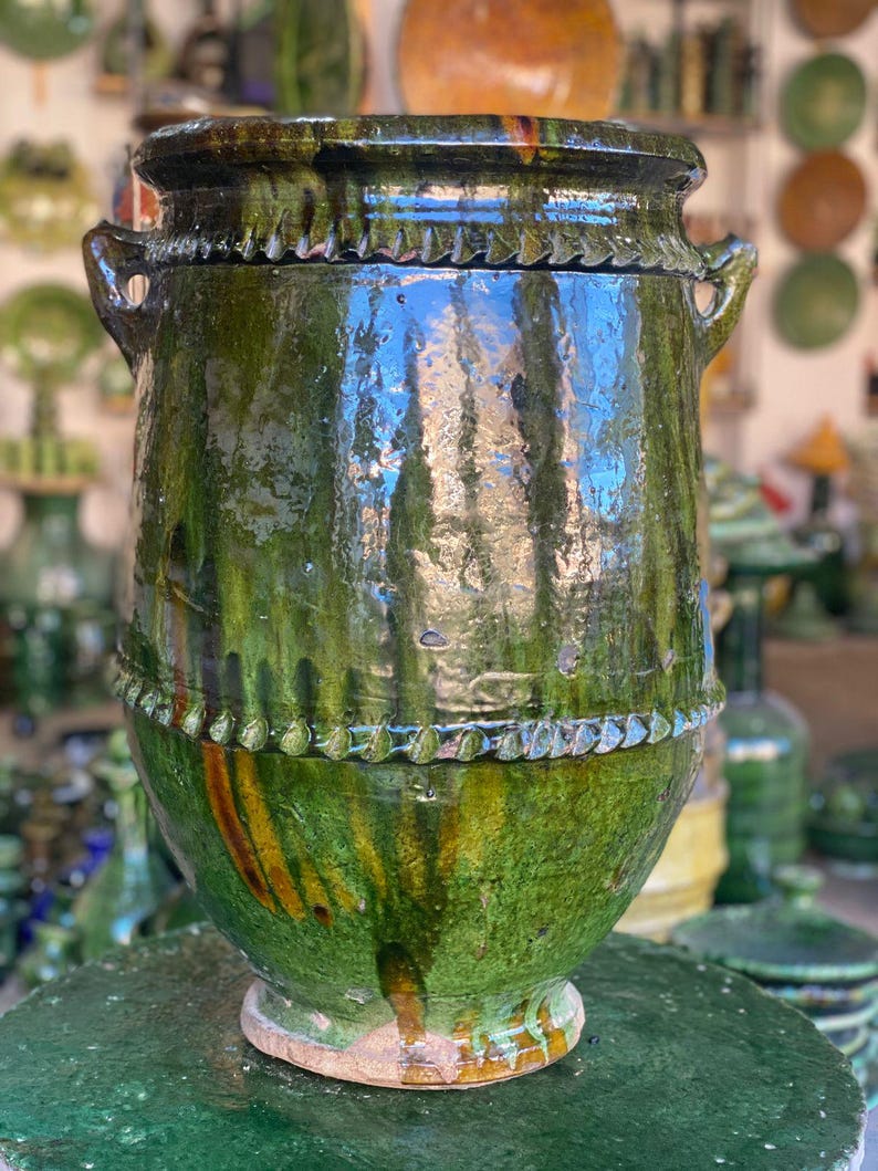 Tamegroute Floor Pot – 70cm Large Handmade Moroccan Clay Pot, Rustic ...