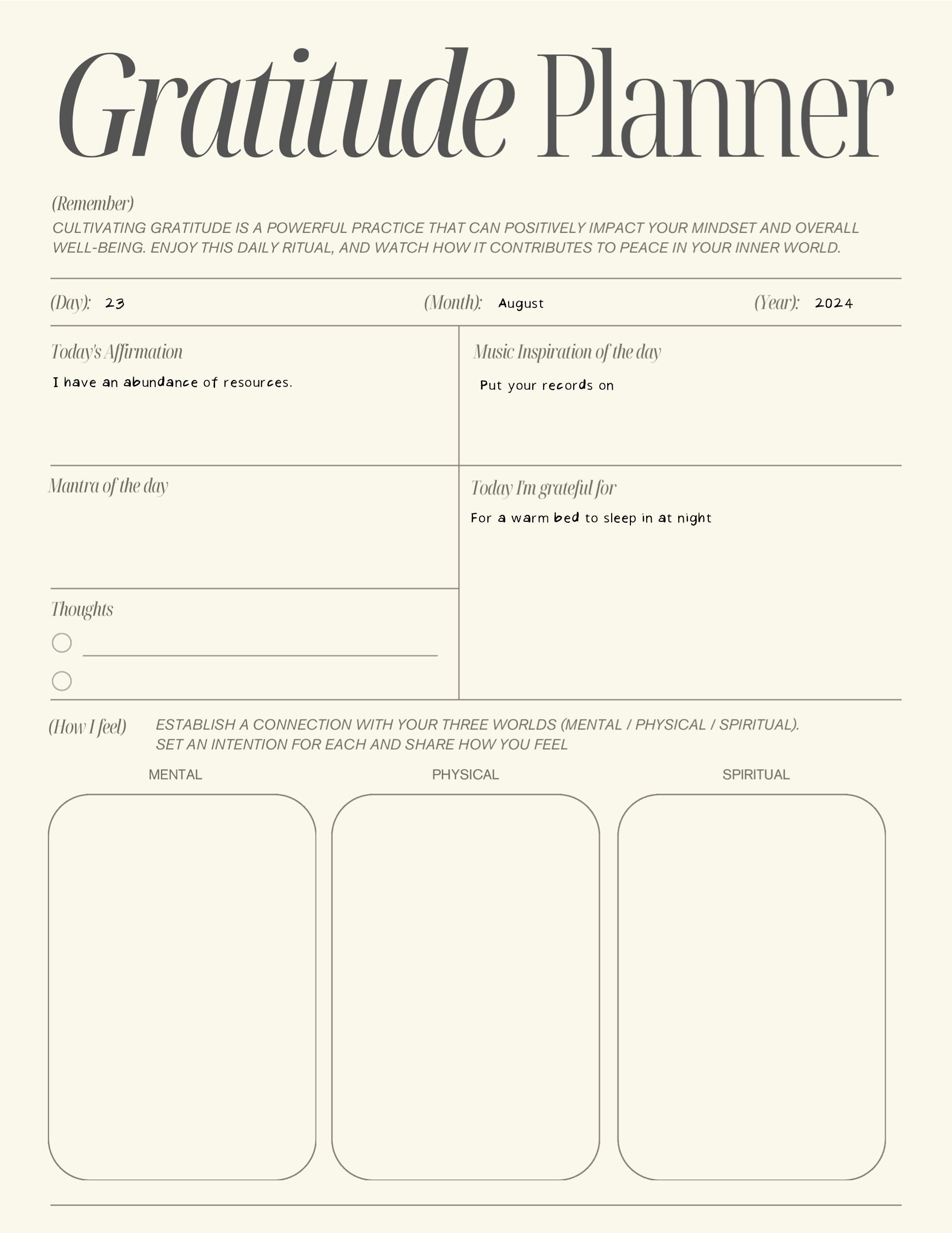 Daily Gratitude Journal Page | Printable PDF | Instant Download ...
