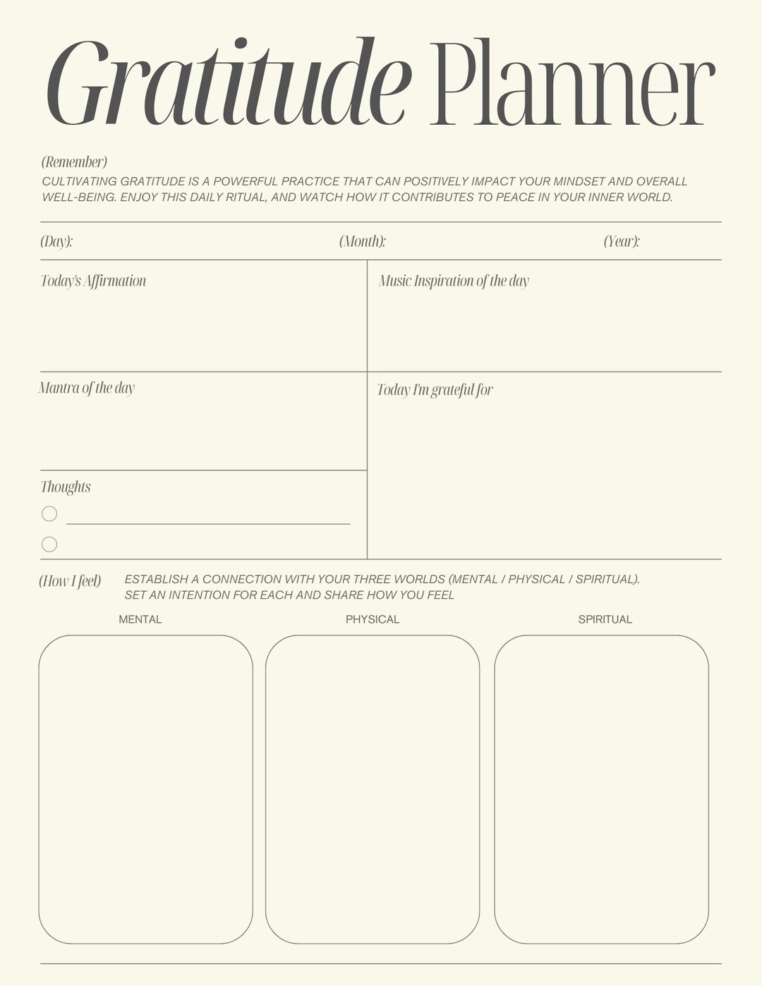 Daily Gratitude Journal Page | Printable PDF | Instant Download ...